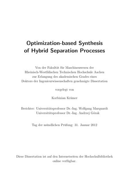 pdf optimization based synthesis of hybrid separation processes