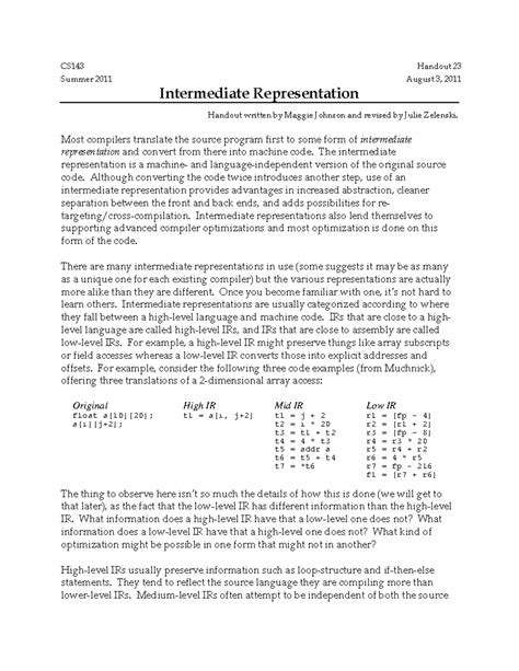 230 Intermediate Representation Studocu