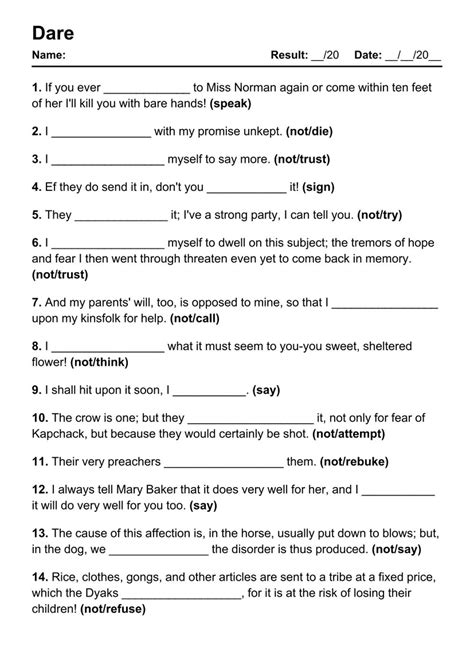 Printable Dare PDF Worksheets With Answers Grammarism