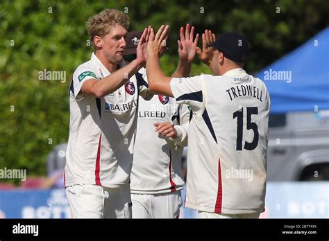 Calum Haggett Of Kent L Celebrates Taking The Wicket Of Tom Westley