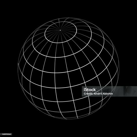 White 3d Sphere Wireframe Isolated On Black Background Orb Model Spherical Shape Grid Ball Earth