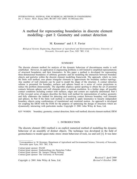 Pdf A Method For Representing Boundaries In Discrete Element