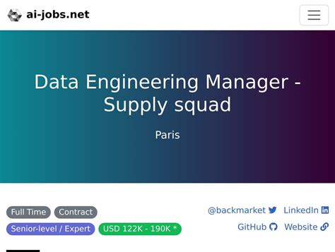 Hiring Data Engineering Manager Supply Squad In Paris Raimljobs