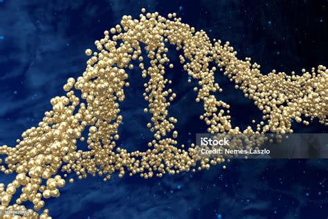 Dna 분자의 금 뉴클레오티드 성운 배경이 있는 이중 나선 사슬 근접 촬영 보기 3d 그림 Dna에 대한 스톡 사진 및 기타 이미지 Istock