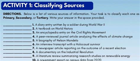 Activity 1 Classifying Sources Directions Studyx