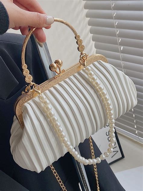 Faux Pearl Decor Kiss Lock Chain Ruched Bag Artofit