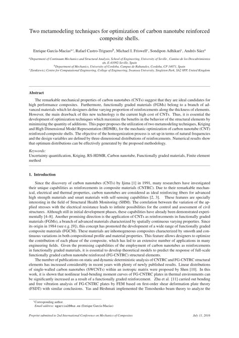 Pdf Two Metamodeling Techniques For Optimization Of Carbon Nanotube Reinforced Composite Shells