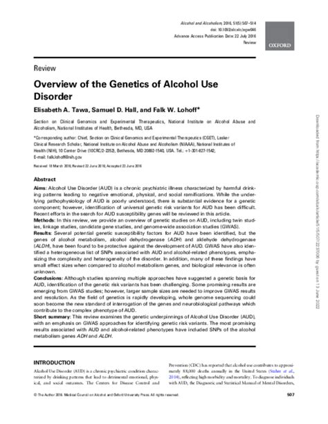 Pdf Overview Of The Genetics Of Alcohol Use Disorder