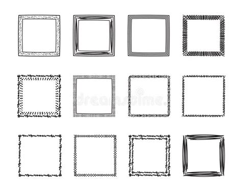 Square Frames Doodle Set Hand Drawn Monograms Edgings And Cadres With