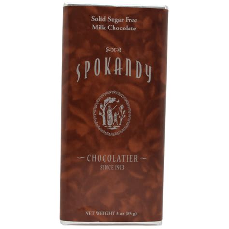 Spokandy Sugar Free Milk Chocolate Bar 3 Oz Sugarless