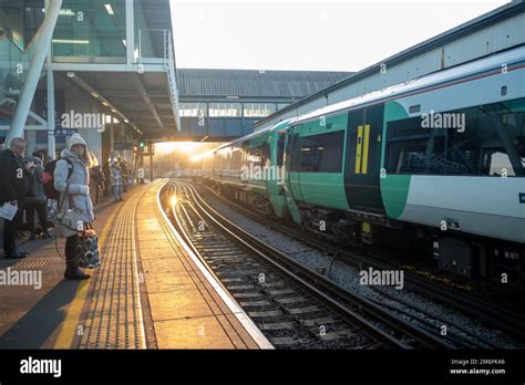 London December Southern Train Aclapham Junction Station Platform