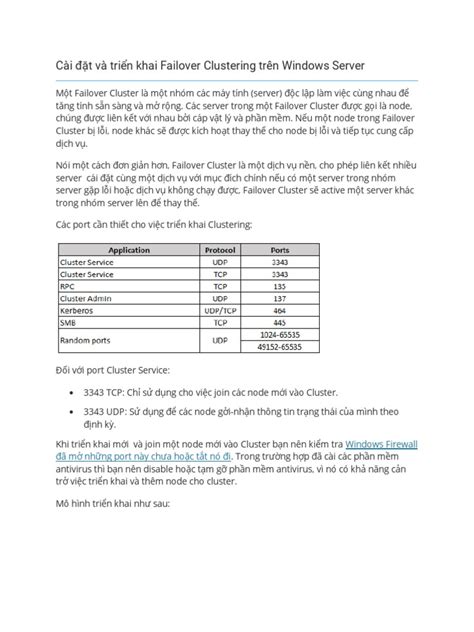 Cài đặt Và Triển Khai Failover Clustering Trên Windows Server Pdf