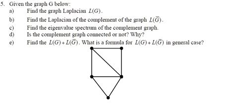 solved 5 given the graph g below a find the graph laplacian l g b