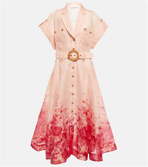 Zimmermann High Tide Belted Floral Print Linen And Silk Blend Midi