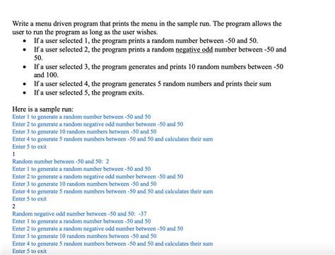 Solved Write A Menu Driven Program That Prints The Menu In