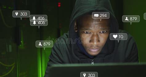 Image Of Social Media Reactions Over African American Man Working In