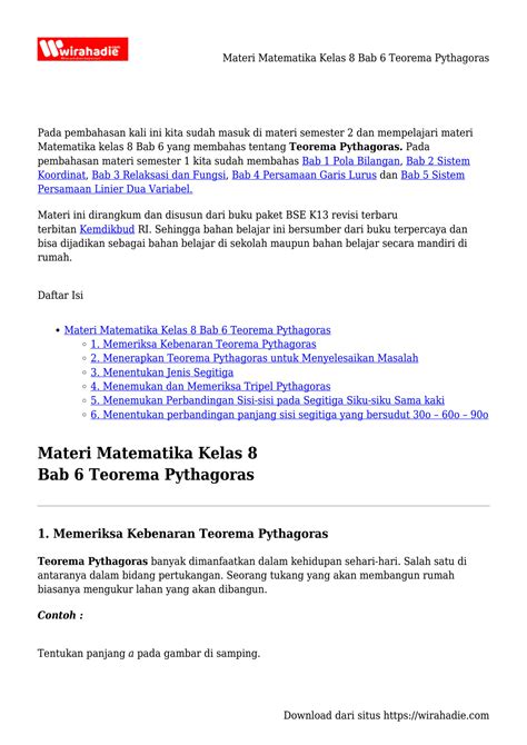 SOLUTION Materi Matematika Kelas 8 Bab 6 Teorema Pythagoras Studypool