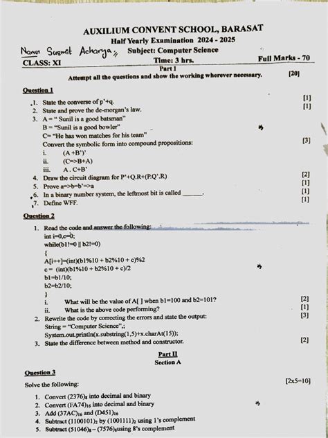 Computer Science Class 11 Half Yearly Acs Barasat Pdf Software