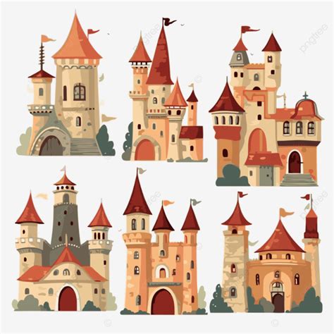 Castles Vector Sticker Clipart Set Of Beautiful Castles Cartoon