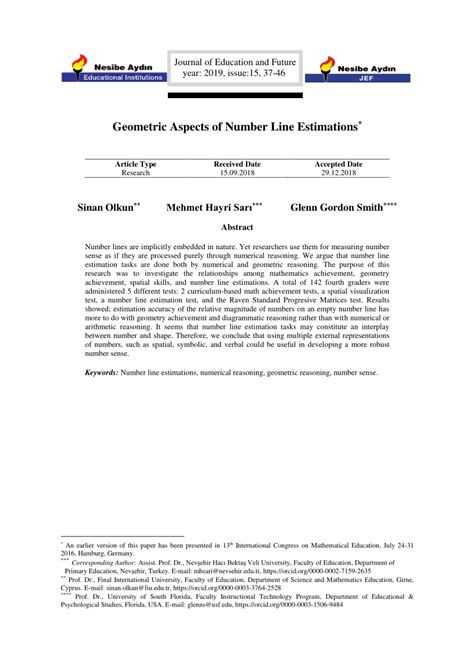 Pdf Geometric Aspects Of Number Line Estimations