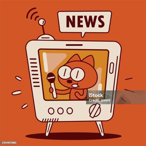 고양이 기자가 마이크를 통해 Tv 화면을 통해 뉴스를 보도합니다 Tv 인물에 대한 스톡 벡터 아트 및 기타 이미지 Tv 인물 경계 표지 고양이 새끼 Istock