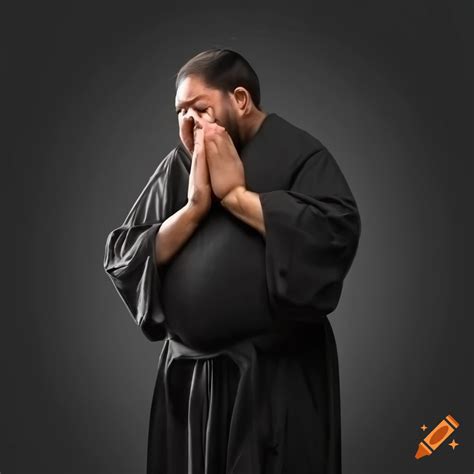 Man In Black Robe Kneeling And Whispering Into The Air On Craiyon