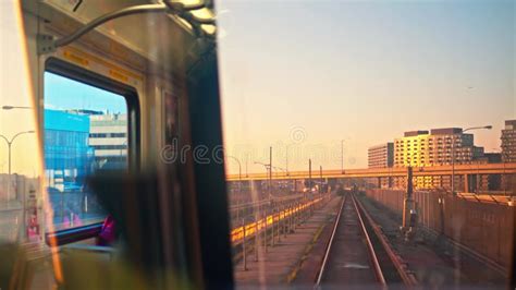 View From Windshield Above Ground Metro Cabin To Railways Cinematic