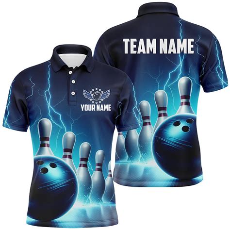 Mens Bowling Polo Shirts Custom Blue Thunder Lightning Bowling Team Je