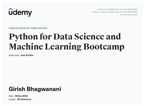 Completed Python For Data Science And Machine Learning Bootcamp Girish Bhagwanani Posted On
