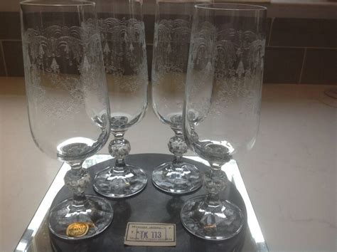 Vintage Etched Crystal Champagne Flutes Or Water Goblets Set Etsy