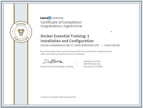 Certificateofcompletiondocker Essential Training 1 Installation And