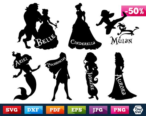 Disney Svg Princess Svg Disney Princess Silhouette Svg Dxf Etsy
