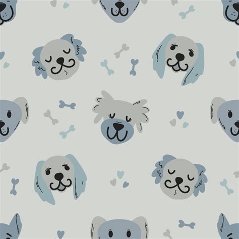 Cachorrinhos Fofos De Padrão Perfeito Com Ossos E Coração Vetor Premium