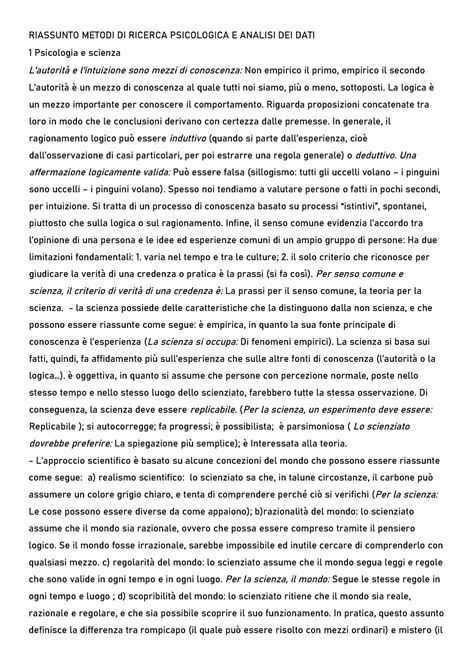 Metodi Di Ricerca Psicologica E Analisi Dei Dati Riassunto Metodi Di