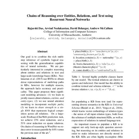 Chains Of Reasoning Over Entities Relations And Text Using Recurrent