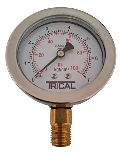 Manometro Glicerina Inox latão Escala 0a7 Kgf cm2 62mm