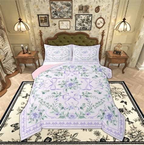 Manfei Cute Ribbon Bedding Full Comforter Set Retro Rustic Flower Comforter Sets Full Size