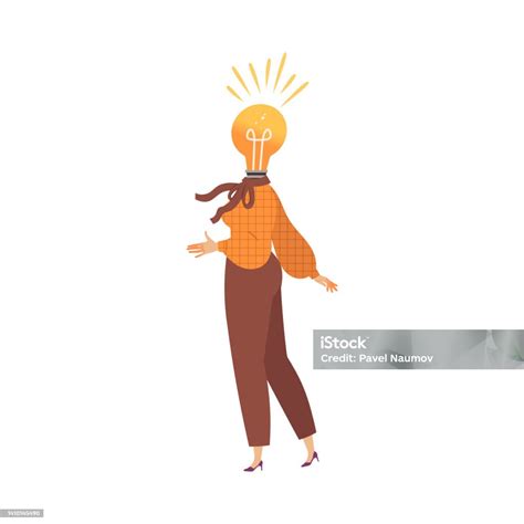 스마트 아이디어와 솔루션 벡터 일러스트 레이 션으로 전구 머리를 가진 여성 개념에 대한 스톡 벡터 아트 및 기타 이미지 개념 개발 격언 Istock