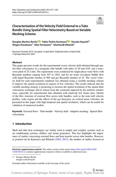 Characterization Of The Velocity Field External To A Tube Bundle Using
