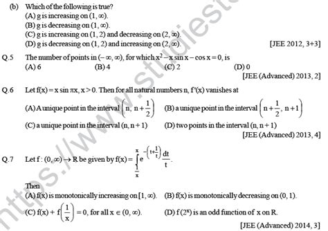 Jee Mathematics Application Of Derivatives Mcqs Set A With Answers