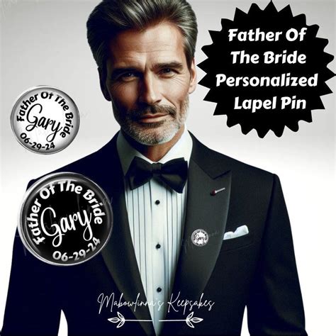 Personalized Father Of Bride Lapel Pin Black Or White Stainless Steel