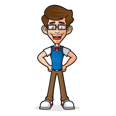 Nerd Guy Posing Och Le Vektor Illustrationer Illustration Av Båge
