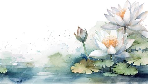 Premium Ai Image White Lotus Flower Watercolor Background