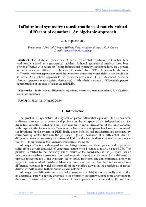Pdf Infinitesimal Symmetry Transformations Of Matrix Valued