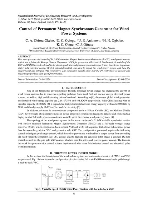 Pdf Control Of Permanent Magnet Synchronous Generator For Wind Power Systems