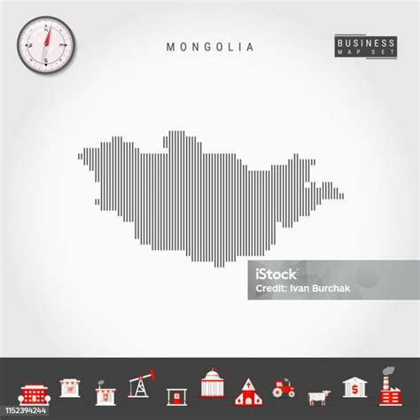 Vecteur Lignes Verticales Carte De La Mongolie Silhouette Rayée De La