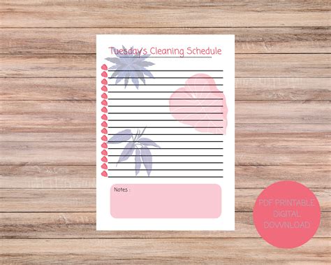 Printable PDF Cleaning Schedule Template Etsy