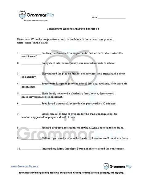 Conjunctive Adverbs Free Worksheet Worksheets Library