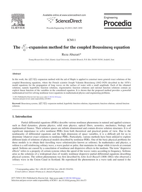 Pdf The G′ G Expansion Method For The Coupled Boussinesq Equation