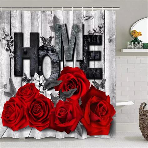 Valentine S Day Shower Curtain Red Roses Red Wine Glasses Romantic Wood